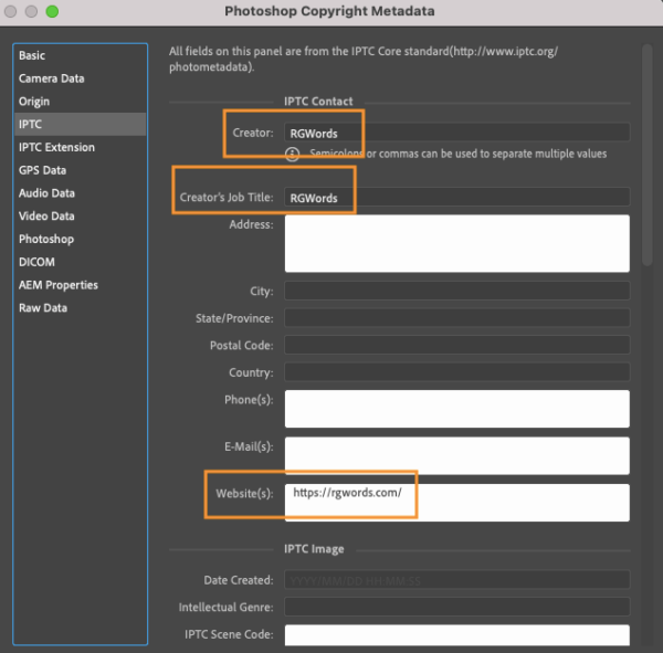 How to Add IPTC Copyright Metadata in Photoshop - RGWords